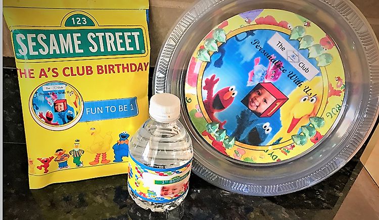 Sesame Street Custom Plate, Chip and Water Bottle Set - The A's Club